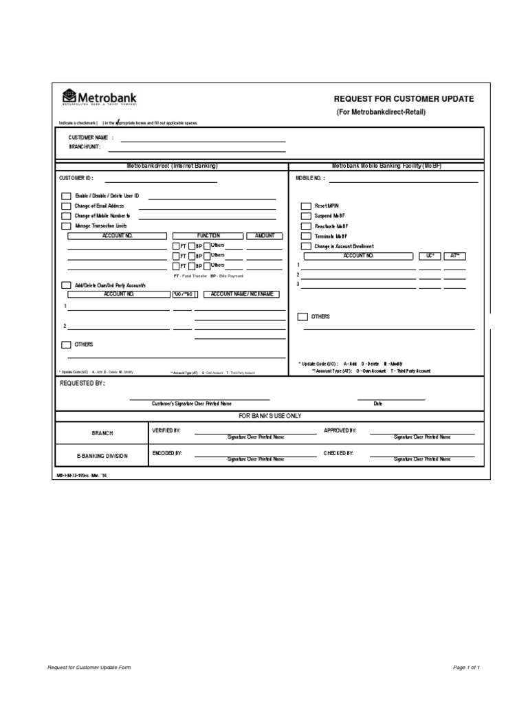 Customer Update Form (CUF) | PDF | Online Banking | Banks & Banking