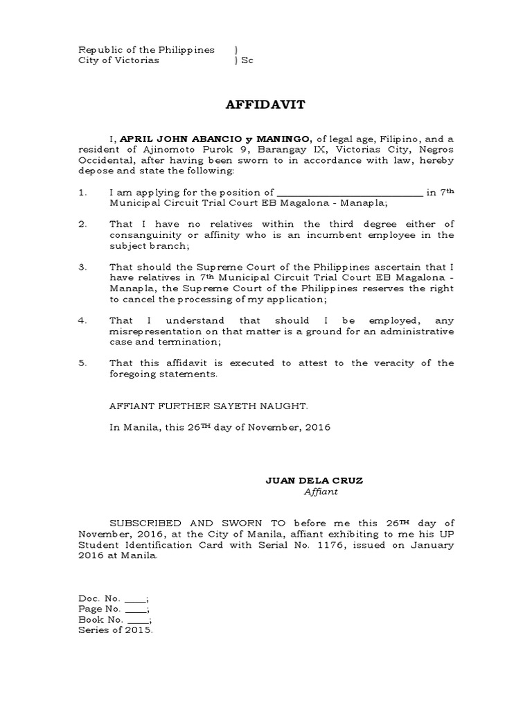 Affidavit No Relative | PDF | Affidavit | Legal Procedure