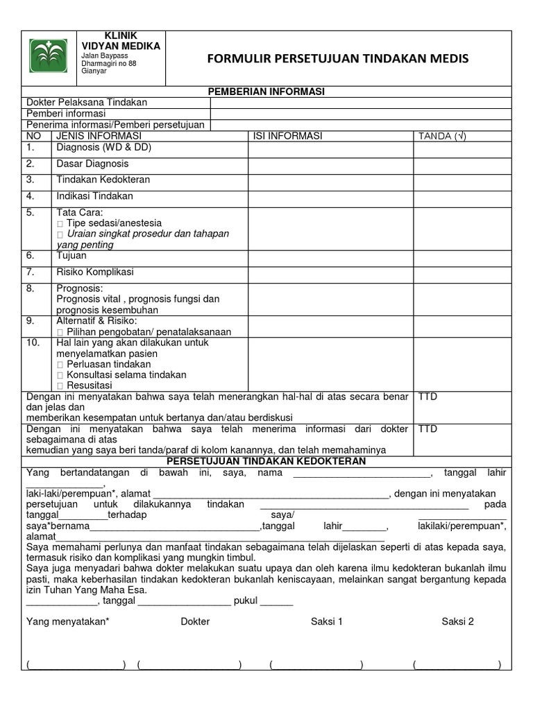 Formulir Persetujuan Tindakan Medis | PDF