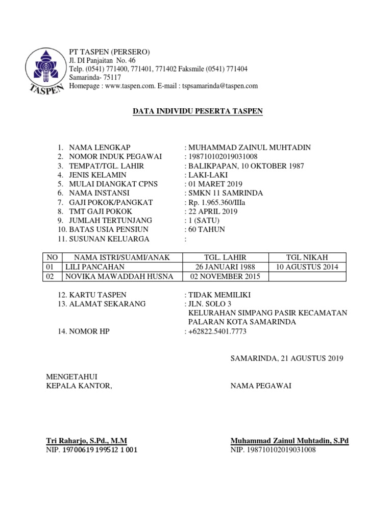 Surat Taspen PT Taspen | PDF