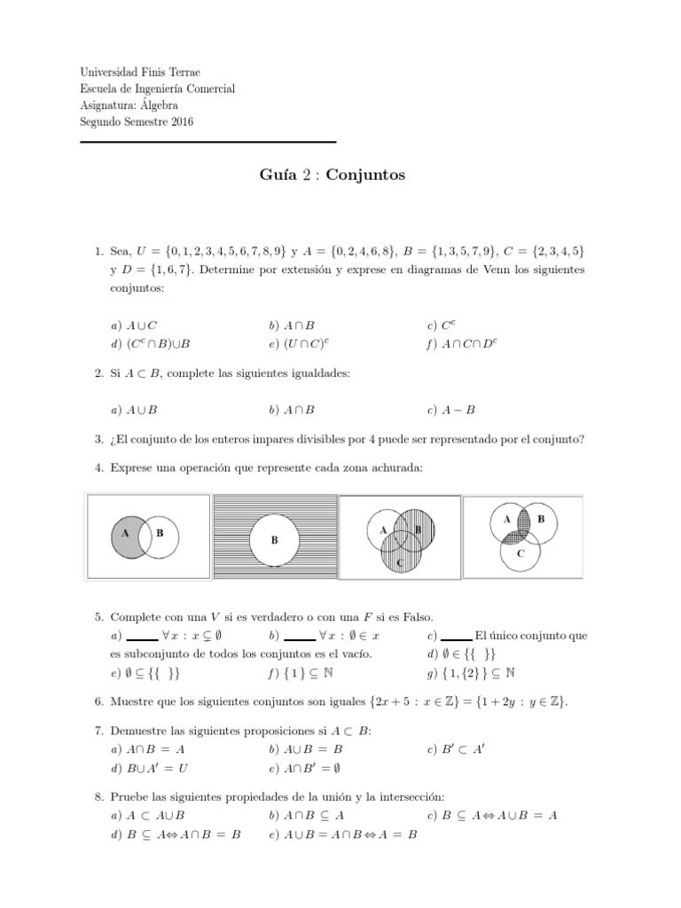 Guía de Álgebra: Operaciones con Conjuntos | PDF | café | Conceptos ...