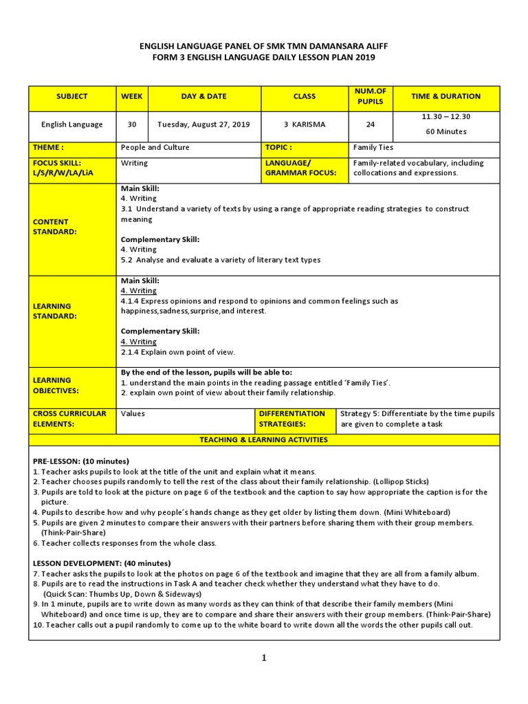 Form 3 Cefr Lesson Plan | PDF | Lesson Plan | Teaching