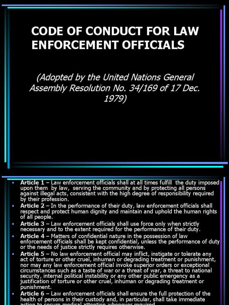 Code of Conduct For Law Enforcement Officials | PDF | Torture | Public Law