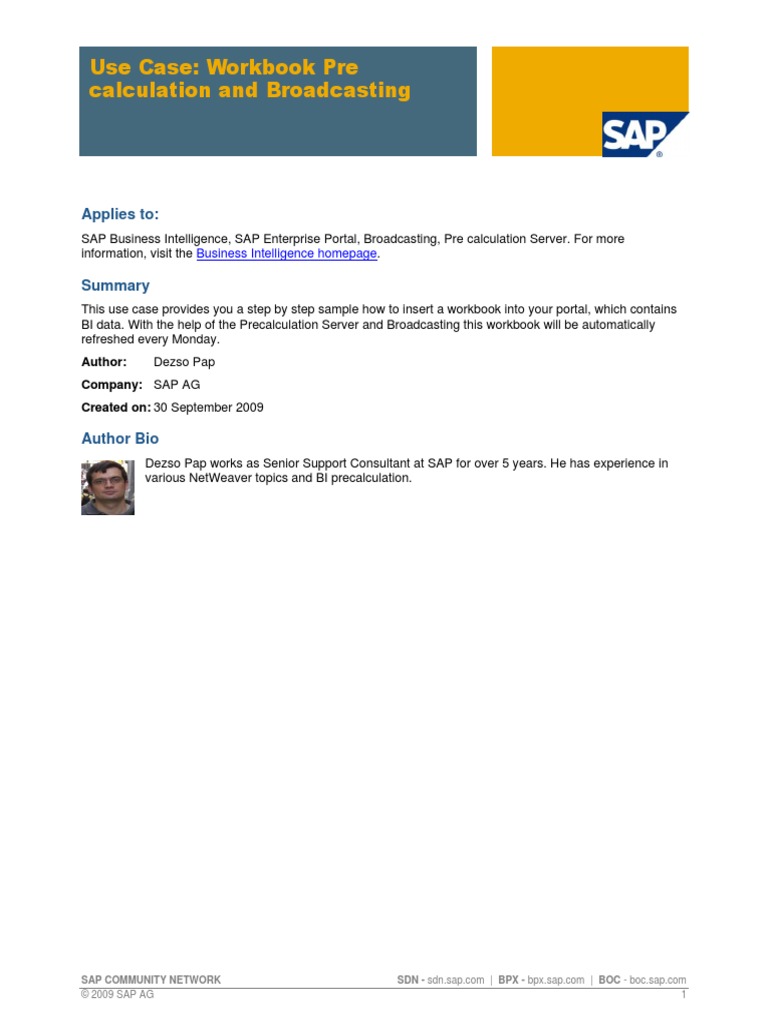 Use Case - Workbook Precalculation and Broadcasting | PDF | Business Intelligence | Login