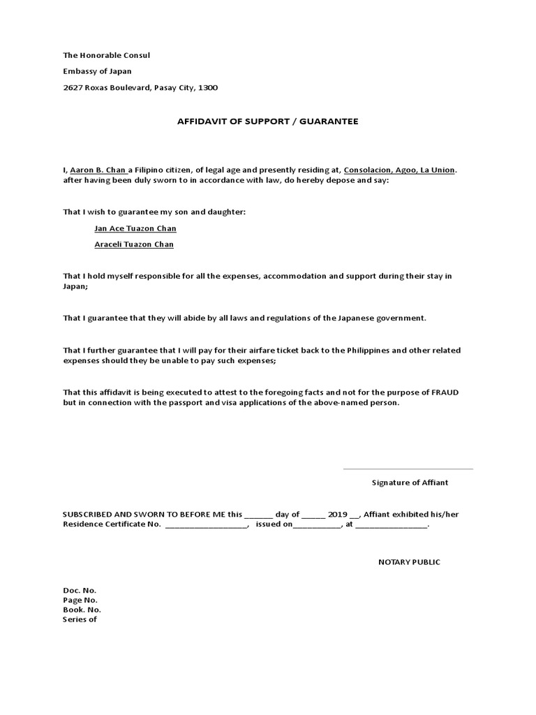 Affidavit of Support / Guarantee | PDF