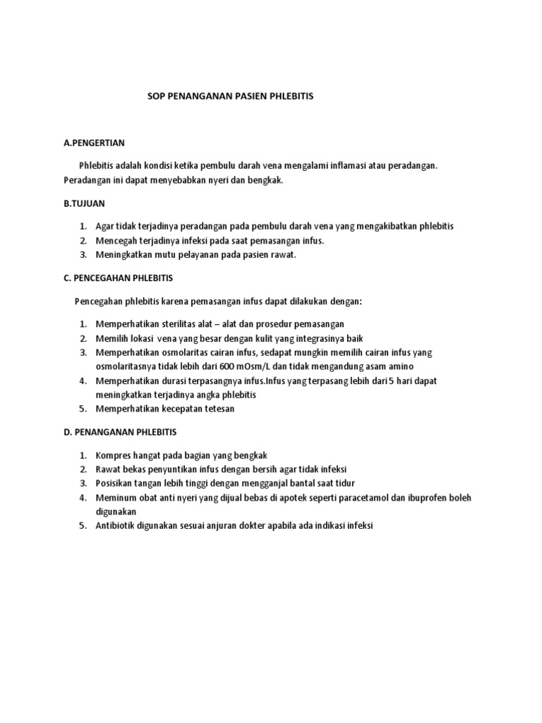 Sop Penanganan Pasien Phlebitis Afni | PDF