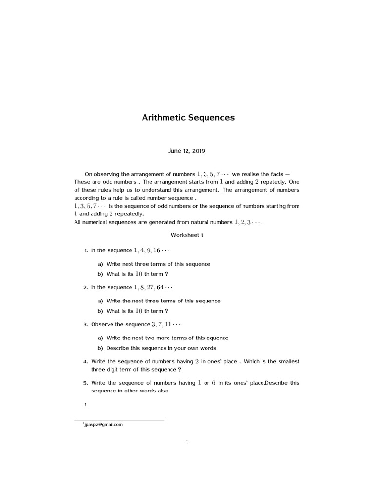 Arithmetic Sequences | PDF | Sequence | Numbers