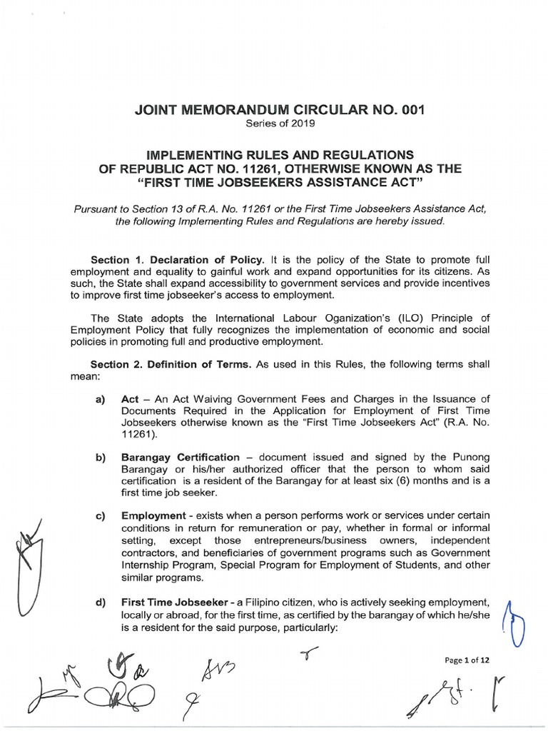SGD JMC On The First Time Jobseekers Law and IRR | PDF SGD JMC On The First Time Jobseekers Law and IRR | PDF