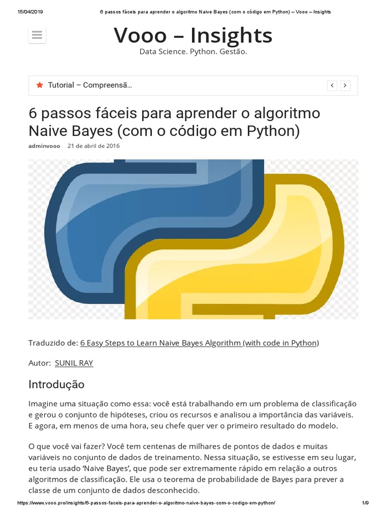 6 Passos Fáceis para Aprender o Algoritmo Naive Bayes (Com o Código em Python) - Vooo - Insights ...