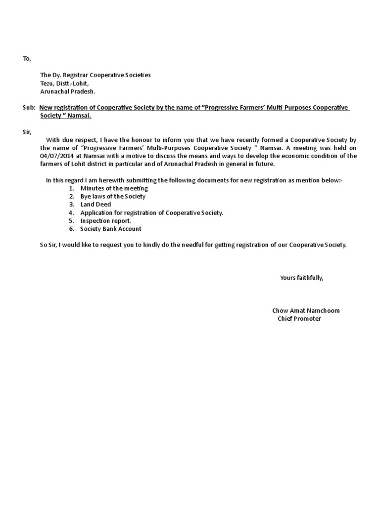 Application Format Society Registration | PDF | Cooperative ...