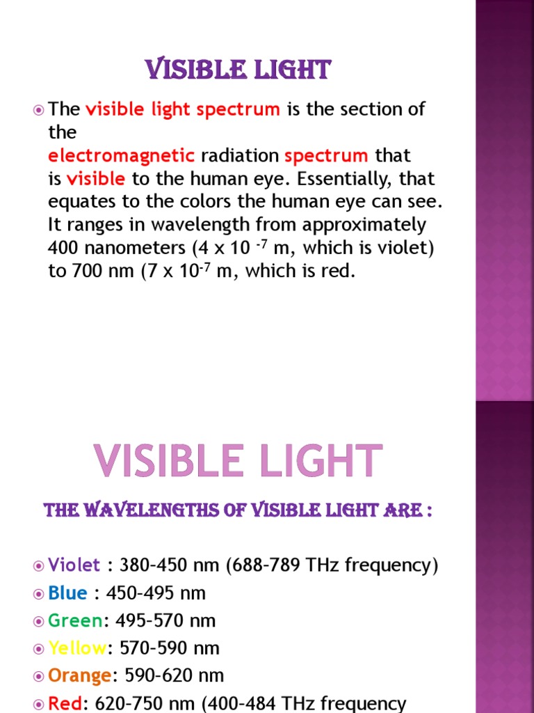 Visible Light Spectrum Electromagnetic Spectrum Visible | PDF