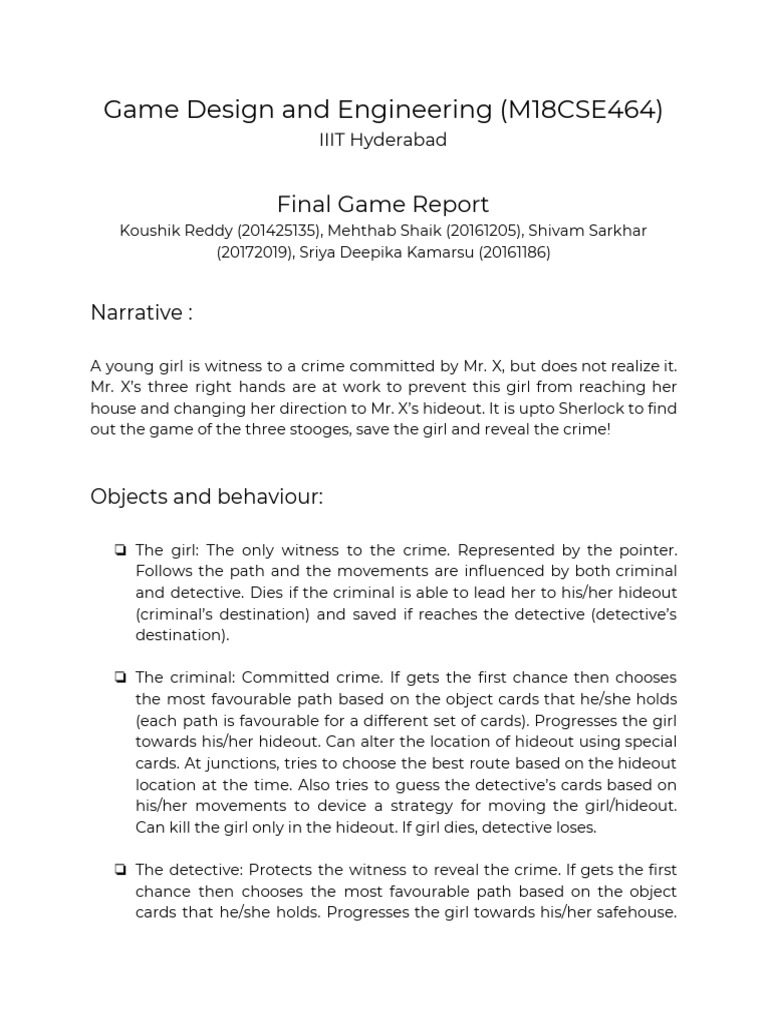 Final Game Report | PDF | Entertainment | Gaming