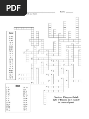 Periodic Table Of Elements Crossword Puzzle Answers