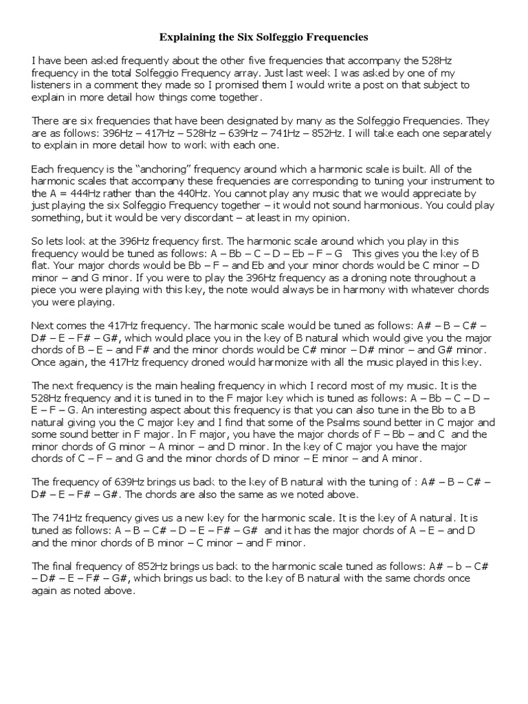 Explaining The Six Solfeggio Frequencies | PDF | Harmony | Minor Scale