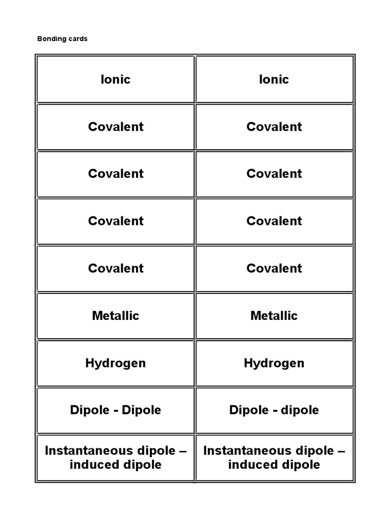 59-4 BONDING Cards | PDF | Science & Mathematics
