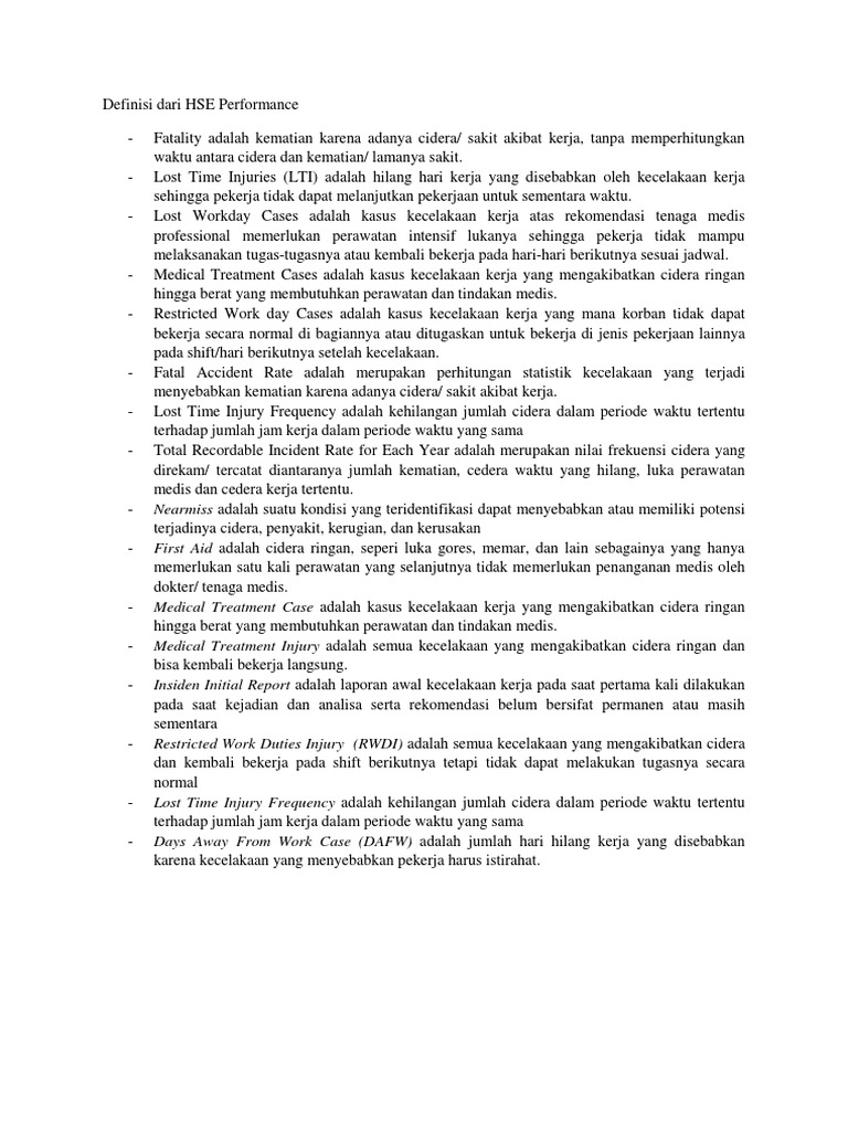 Definisi HSE Performance | PDF