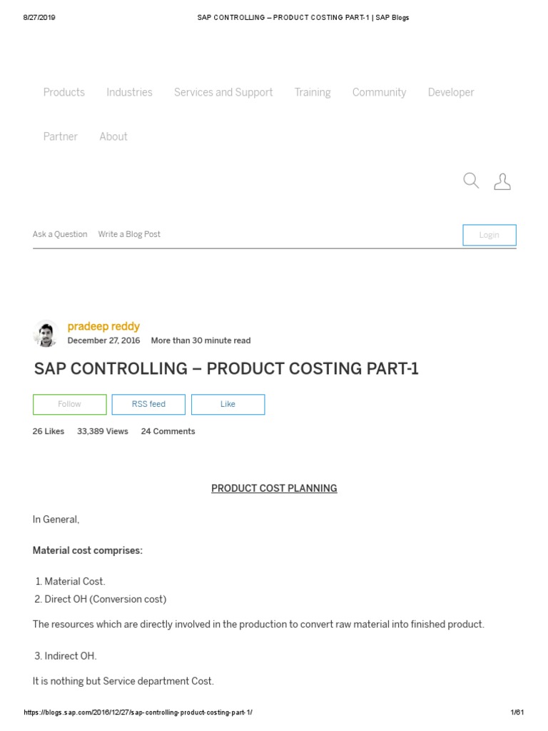 Sap Controlling - Product Costing Part-1 - Sap Blogs | PDF | Valuation ...