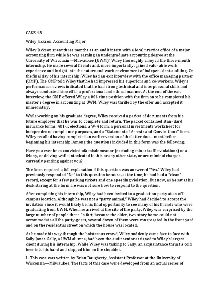 Wiley Jackson's Internship Dilemma | PDF | Arrest | Criminal Law