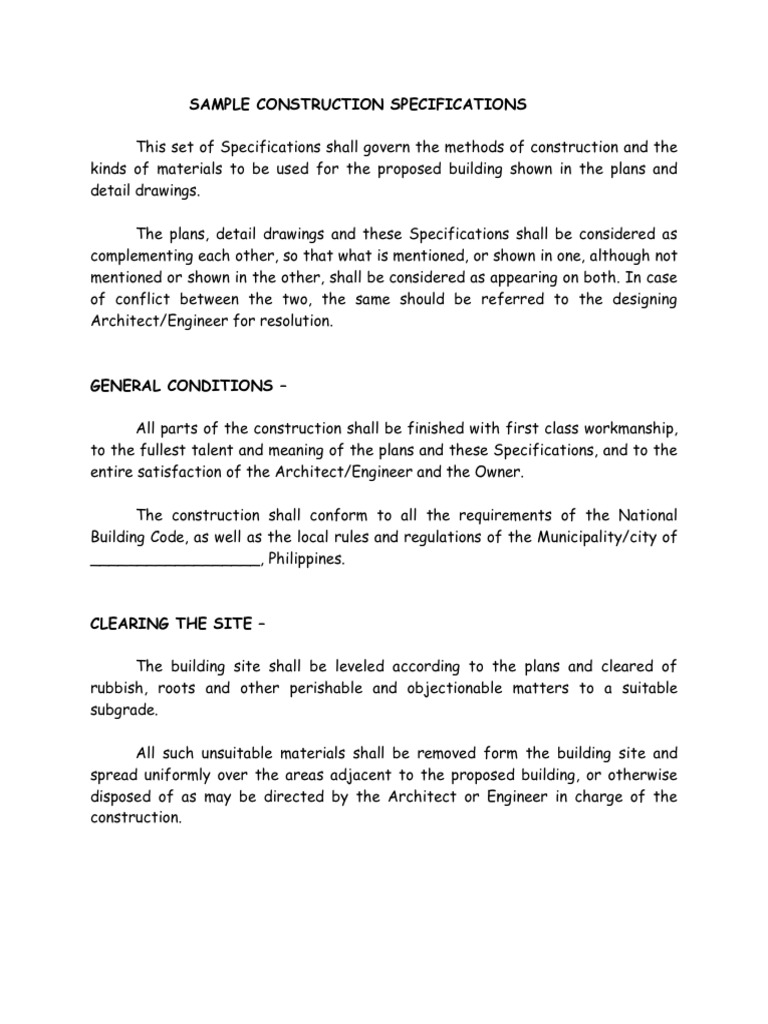 Sample Construction Specifications PDF | PDF | Building Engineering ...