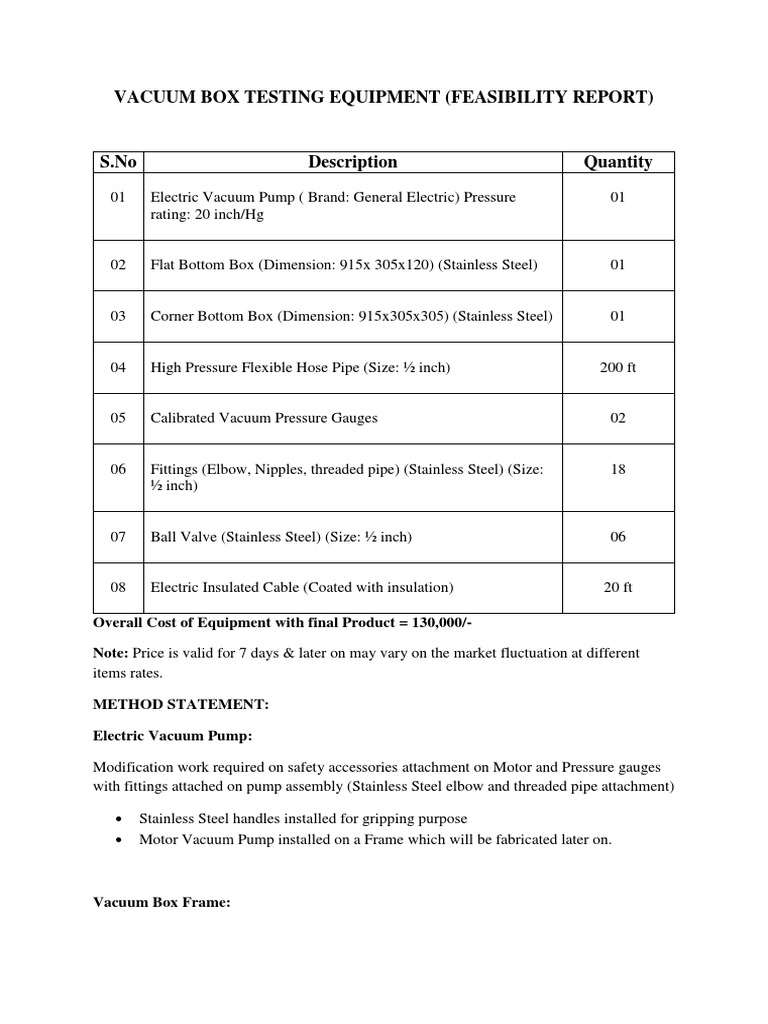 Vacuum Box Testing Feasibility Report