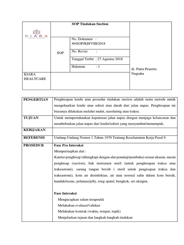 SOP Tindakan Suction | PDF