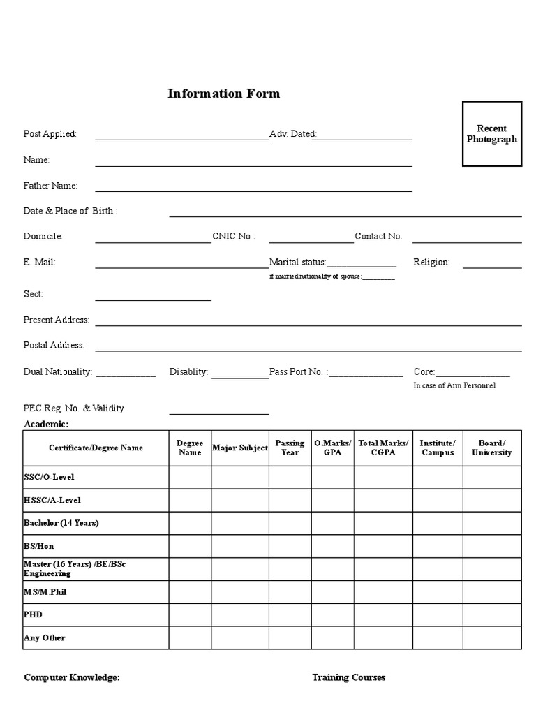 Job Application Form | PDF | Bachelor Of Science | Academic Degree