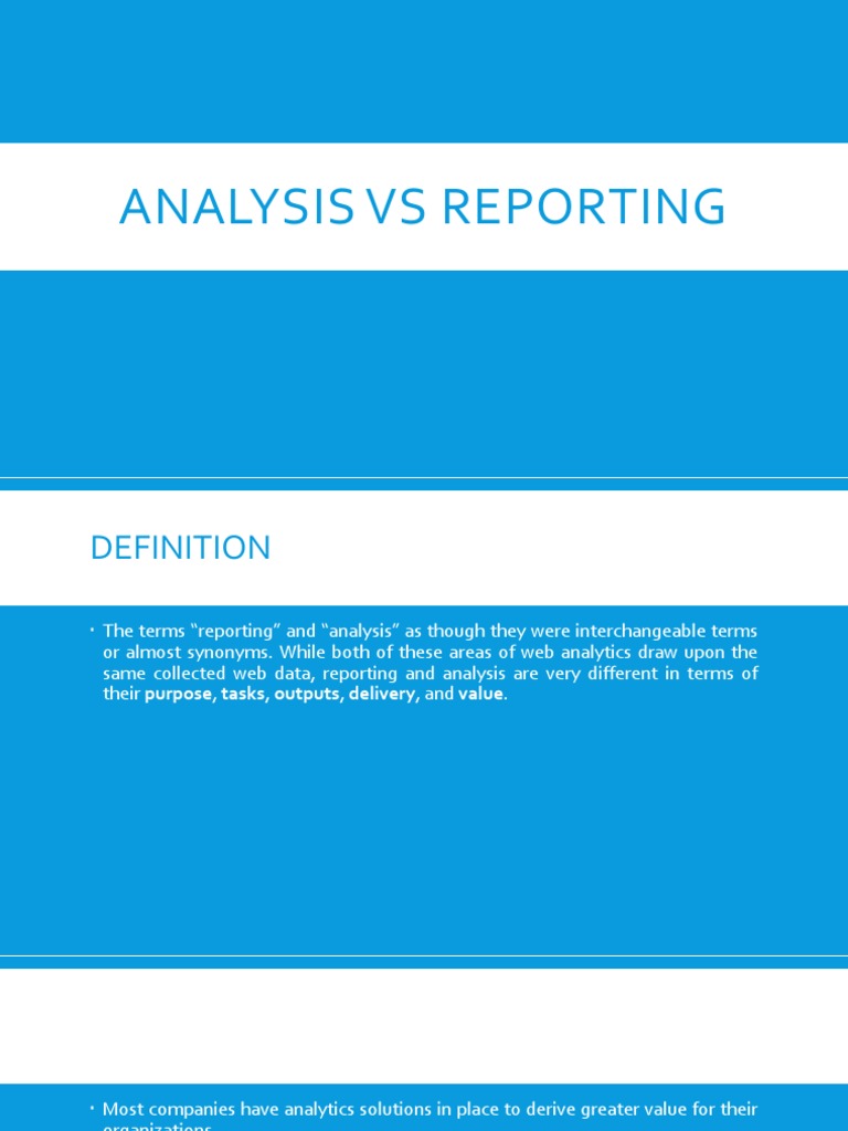 Reporting vs. Analysis in Analytics | PDF | Analytics | Intelligence ...