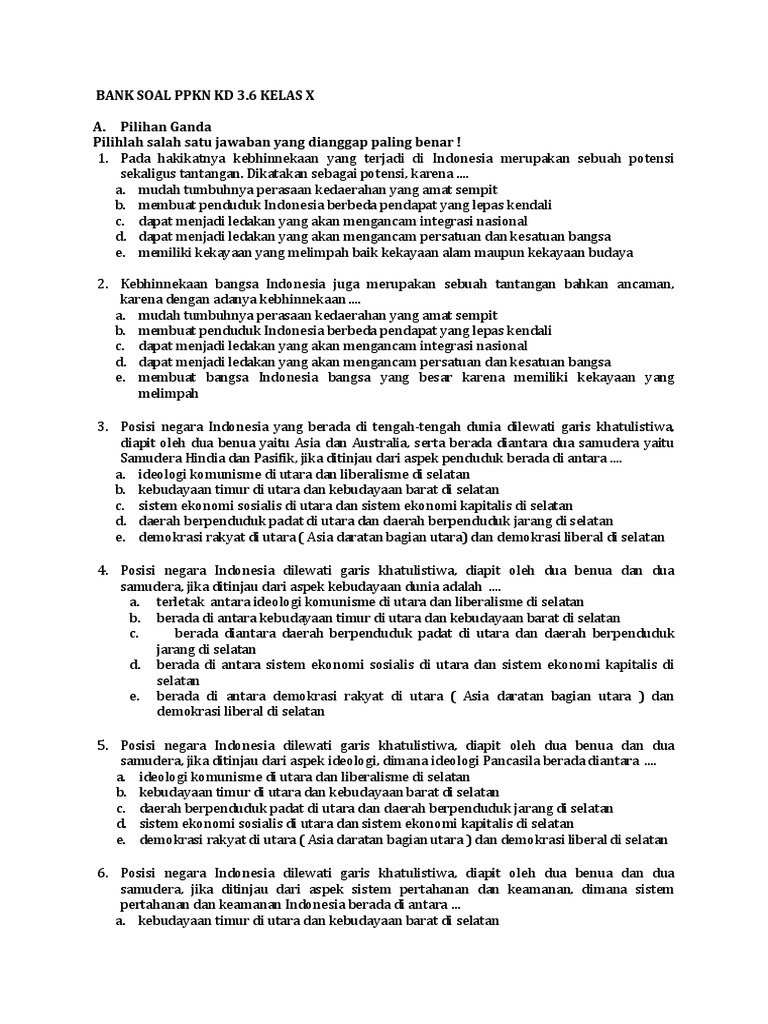 SOAL PPKN X KD 3.6 PPKN Kelas X SMA 3 PWT | PDF | Politik
