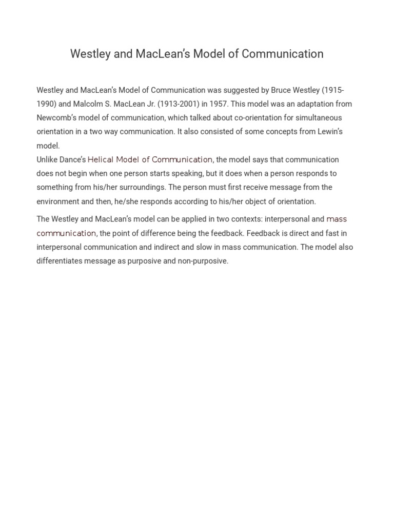 Westley and Maclean'S Model of Communication | PDF | Sexual Orientation ...
