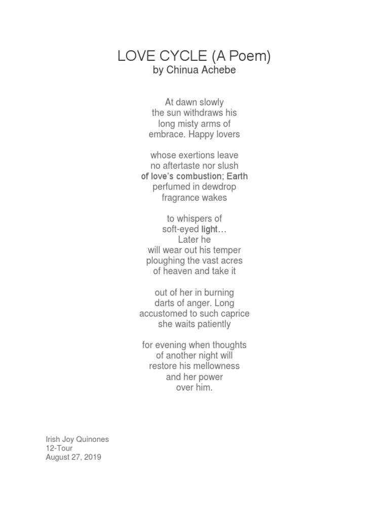Love Cycle: A Poem by Chinua Achebe | PDF