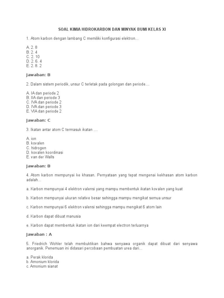 Soal Kimia Hidrokarbon Dan Minyak Bumi Kelas Xi | PDF