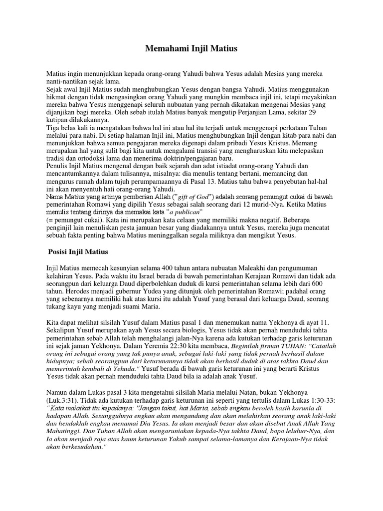 Memahami Injil Matius | PDF