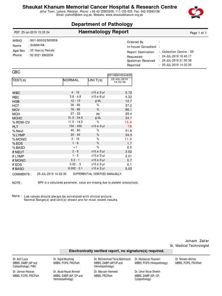 CBC PDF | Download Free PDF | Hematology | Blood