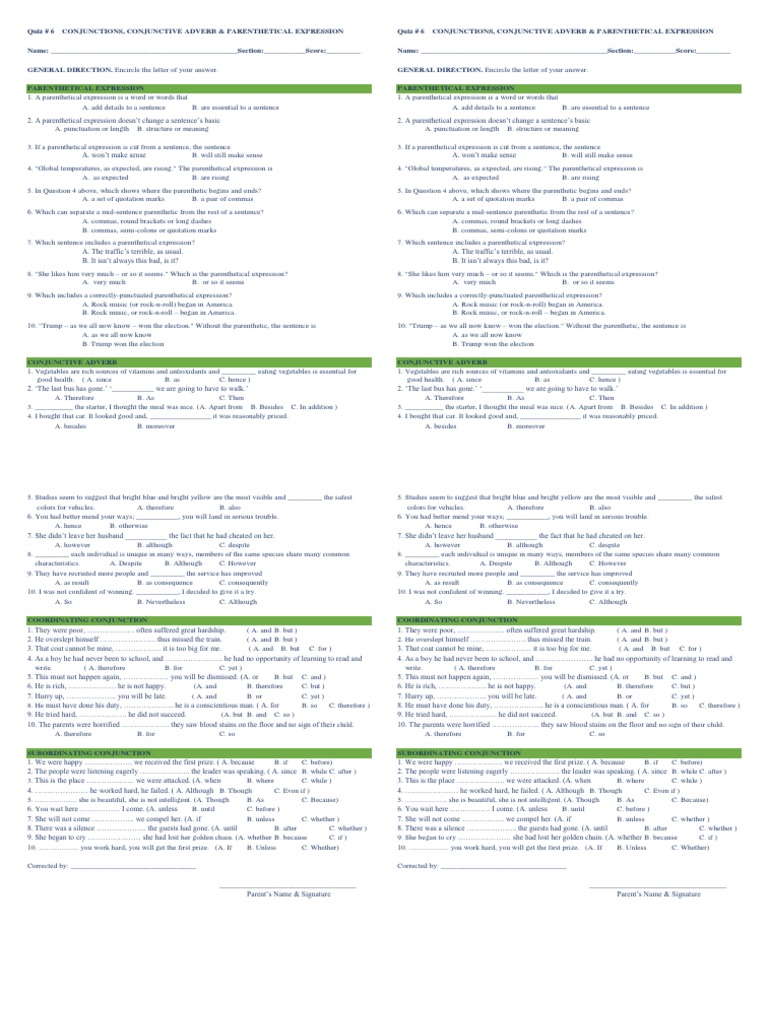 Understanding Parenthetical Expressions, Conjunctive Adverbs, and ...