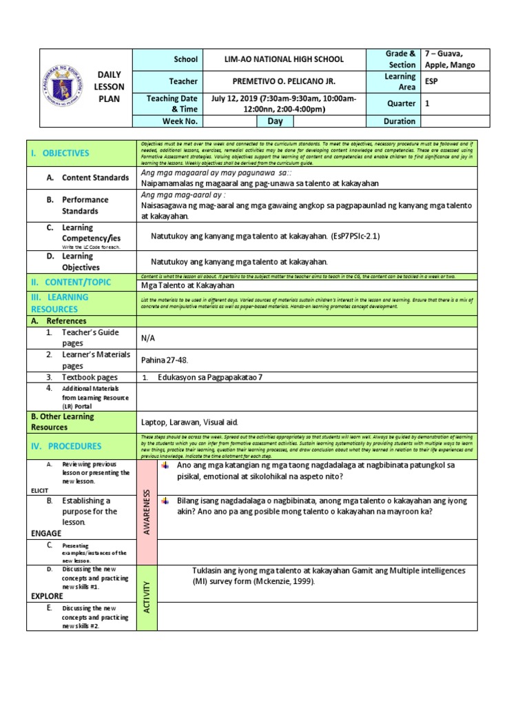 7e's LP in ESP7 | Download Free PDF | Learning | Curriculum