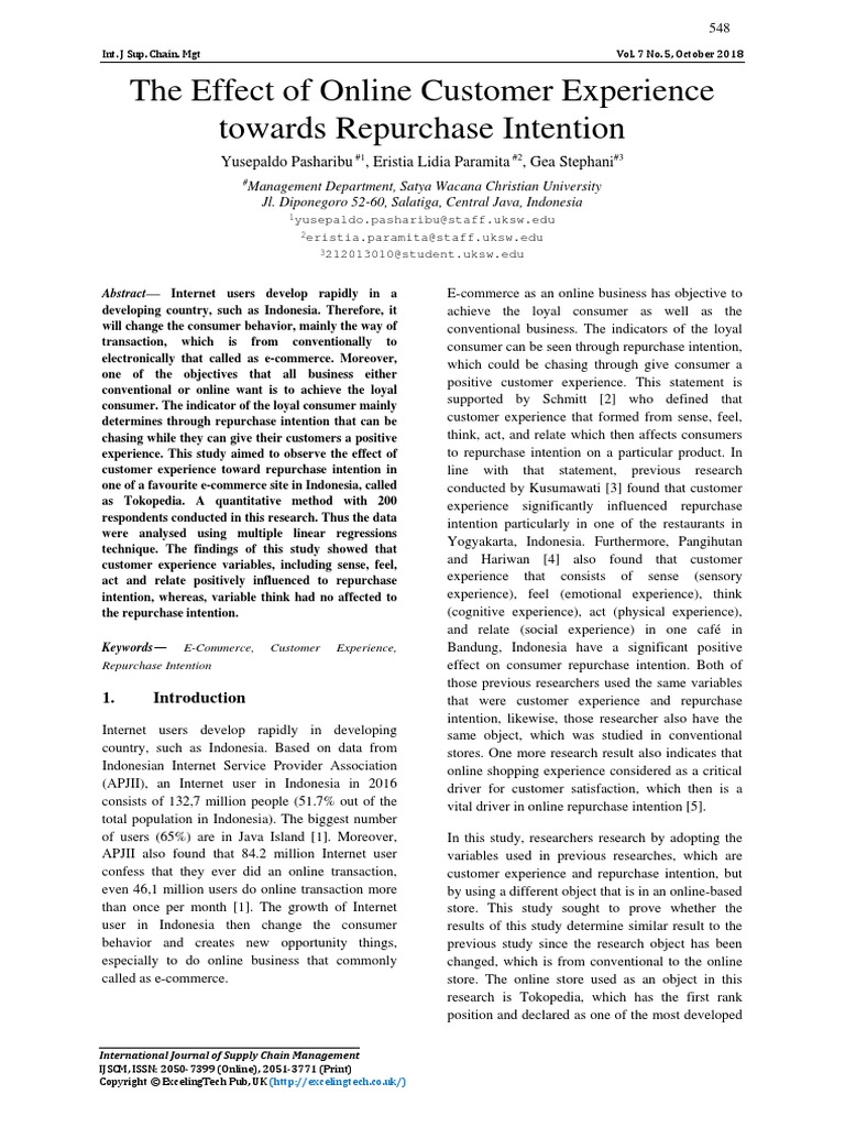 The Effect of Online Customer Experience Towards Repurchase Intention ...