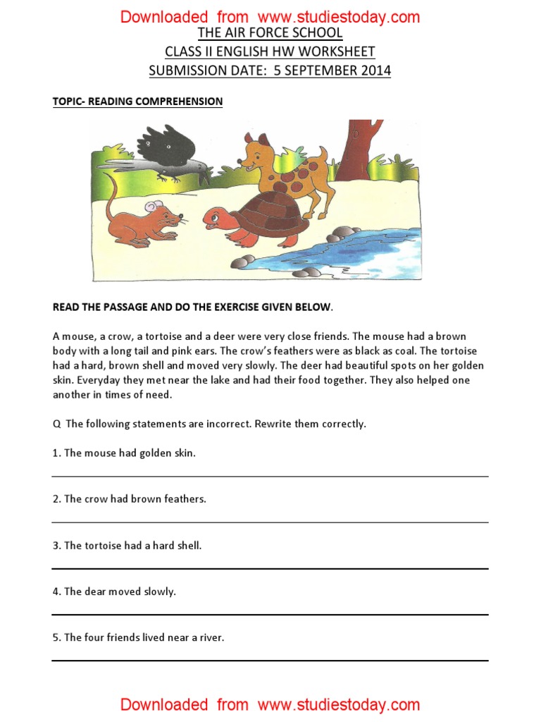 CBSE Class 2 English Practice Worksheets (70) - Reading Comprehension ...