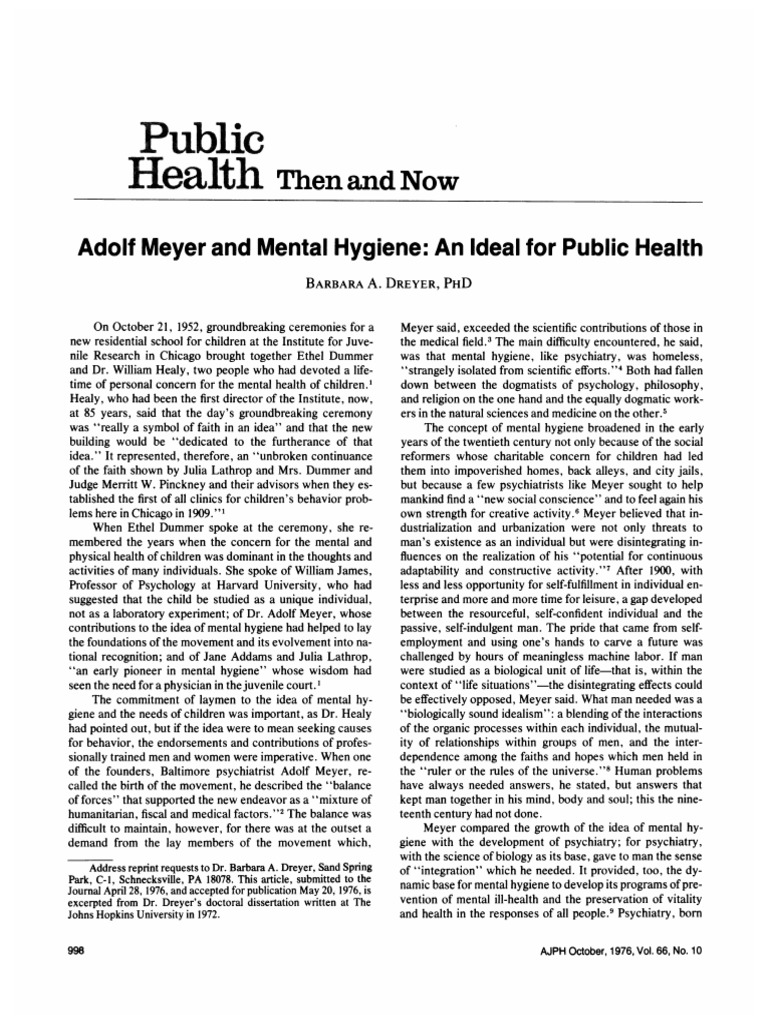 Tenasd: Adolf Meyer and Mental Hygiene: An Ideal For Public Health ...