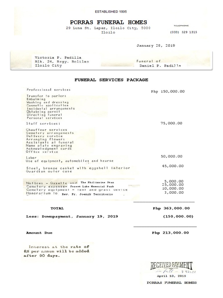 Billing Statement Funeral Parlor | PDF | Economy Of The Philippines ...