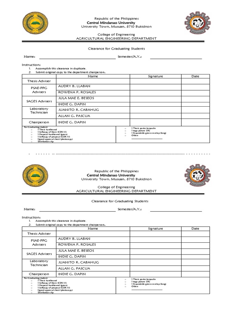 Accomplish This Clearance in Duplicate. 2. Submit Original Copy To The ...