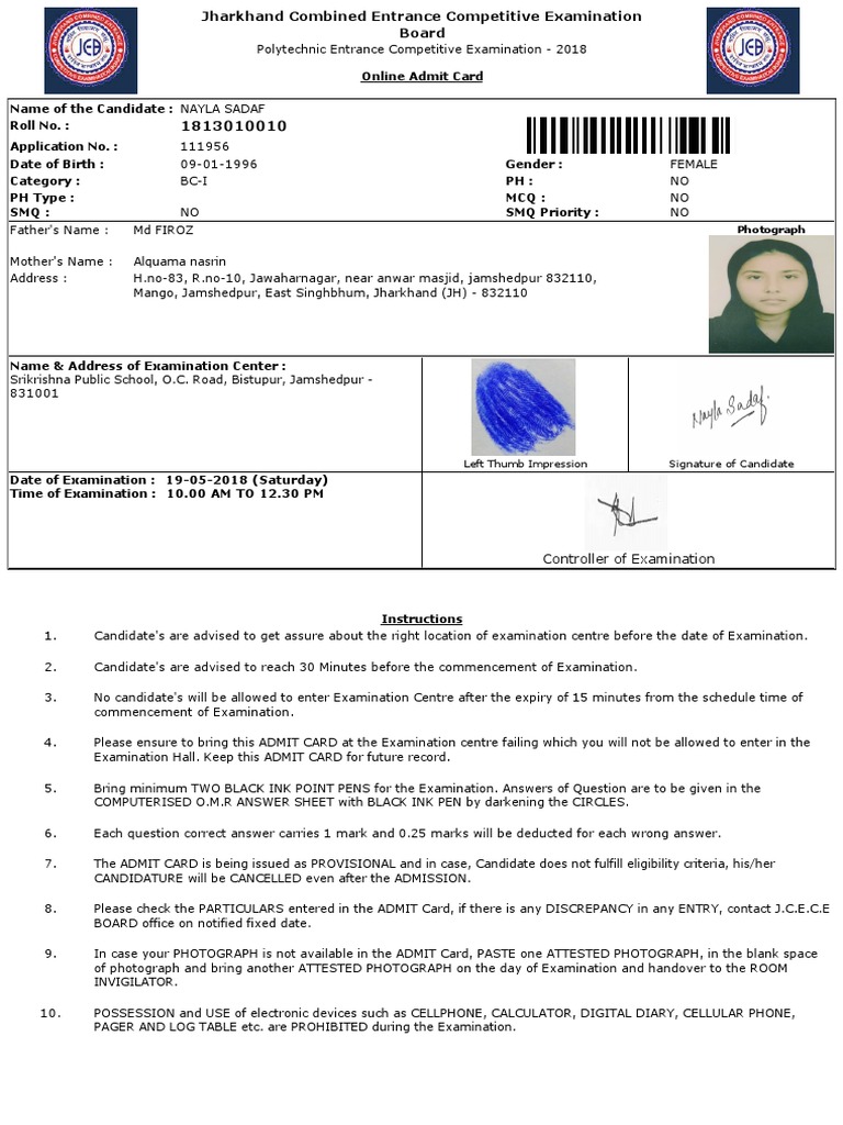 Photograph: Left Thumb Impression Signature of Candidate | PDF
