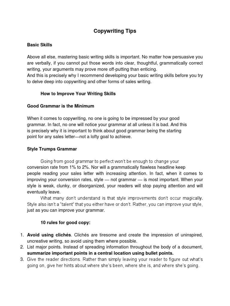 Copywriting Tips: Basic Skills | PDF | Persuasion | Grammar