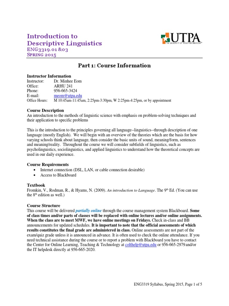 Introduction To Descriptive Linguistics: Part 1: Course Information ...