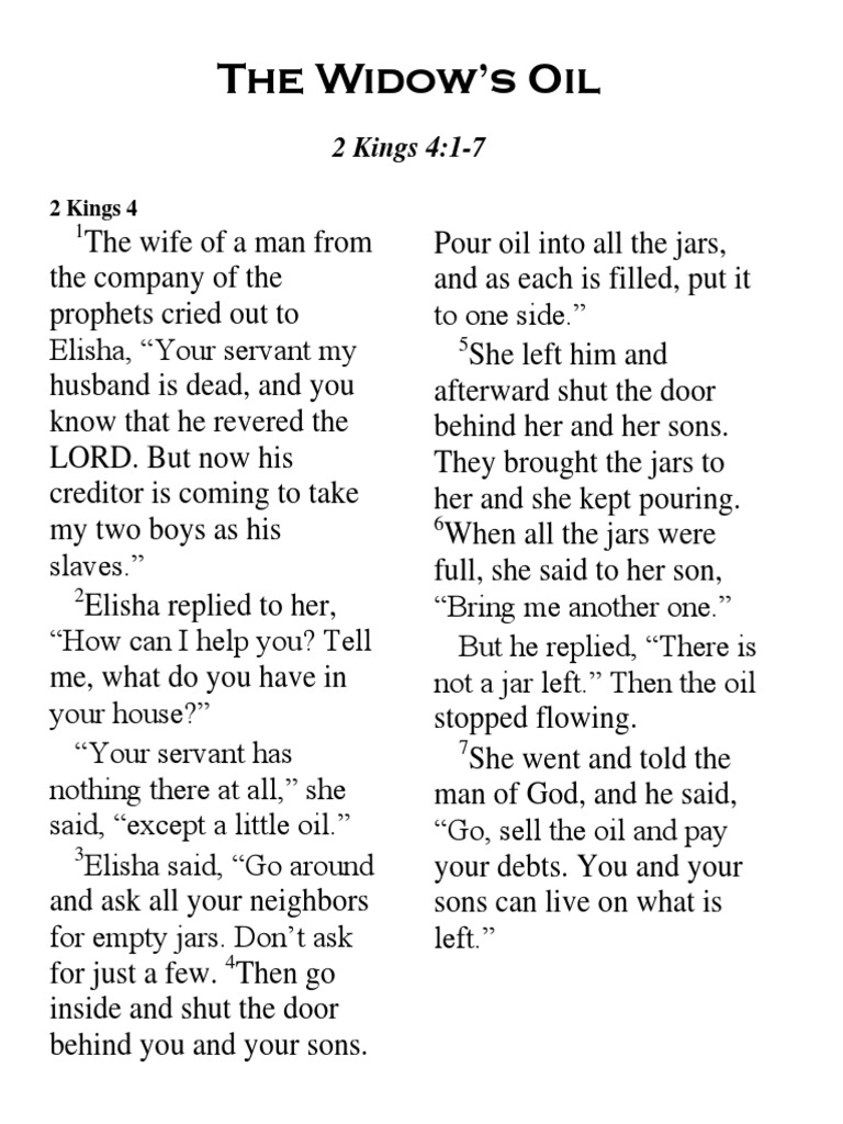 Lesson 111 The Widows Oil | PDF | Jesus