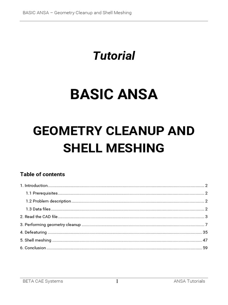 BASIC ANSA Geometry Cleanup and Shell Meshing Tutorial | PDF | Computer Aided Design | Topology