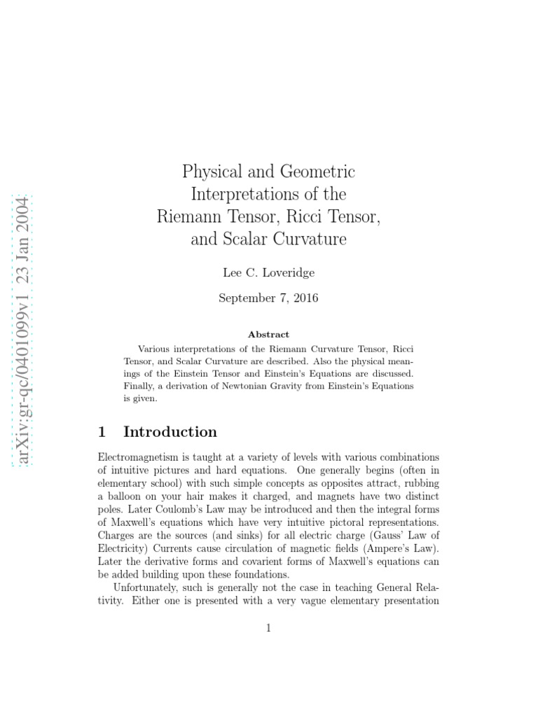 Physical and Geometric Interpretations of The Riemann Tensor, Ricci ...