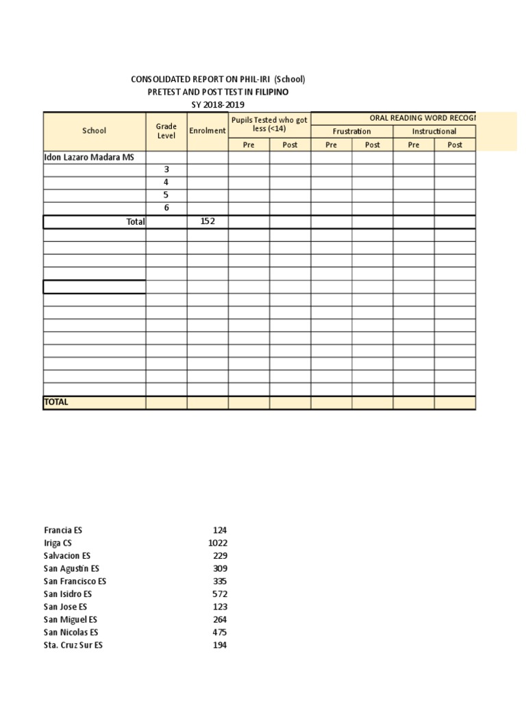 Conso Report FIlipino School Phil IRI 2018 2019 | PDF