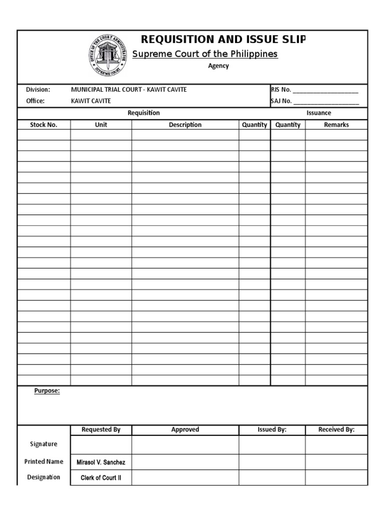 Requisition Slip - Supplies - Blank Form | PDF