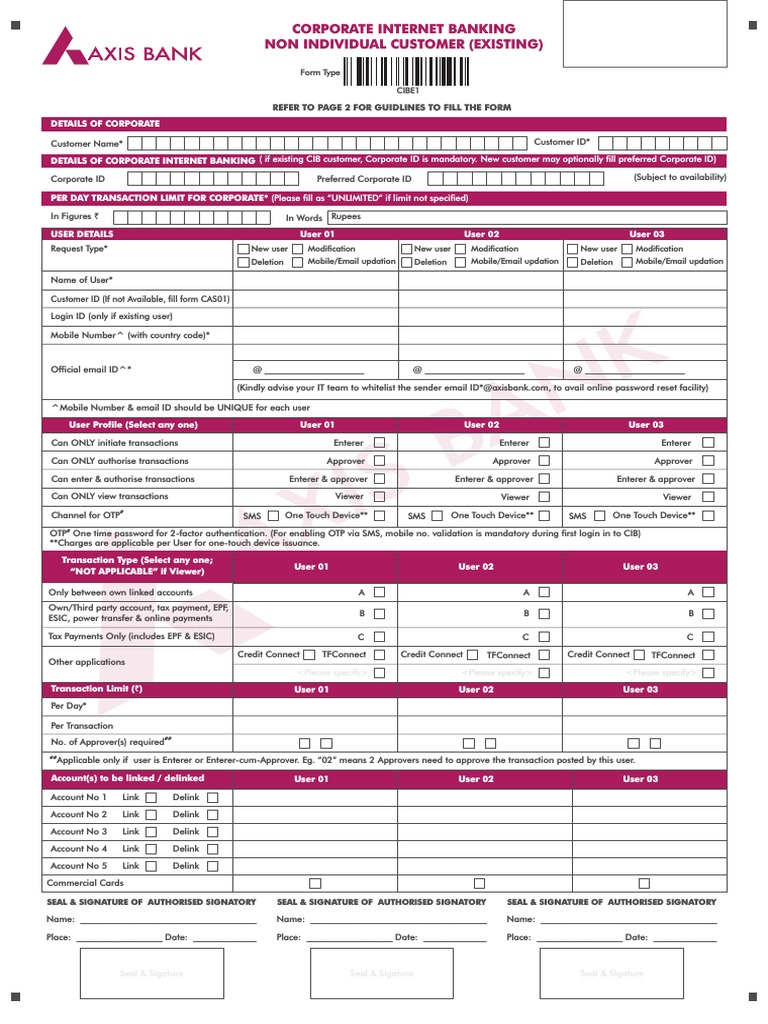 CIB Form Corporate | Download Free PDF | Online Banking | Banks & Banking
