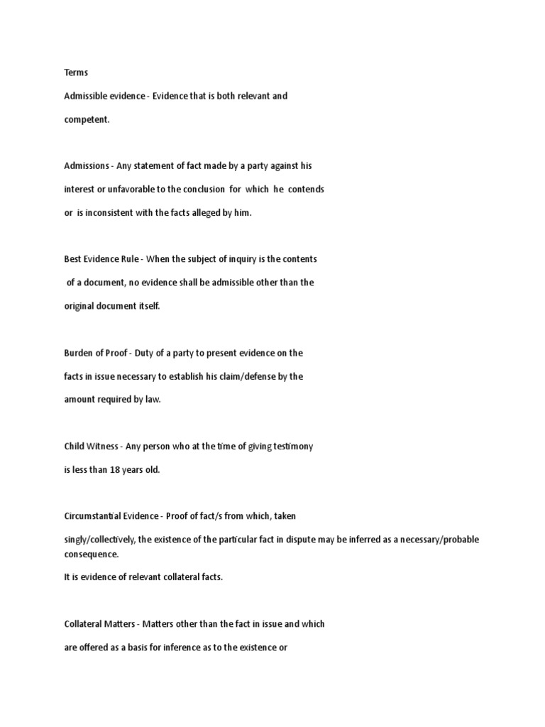 Definition of Terms On Criminal Evidence | PDF | Evidence | Evidence (Law)